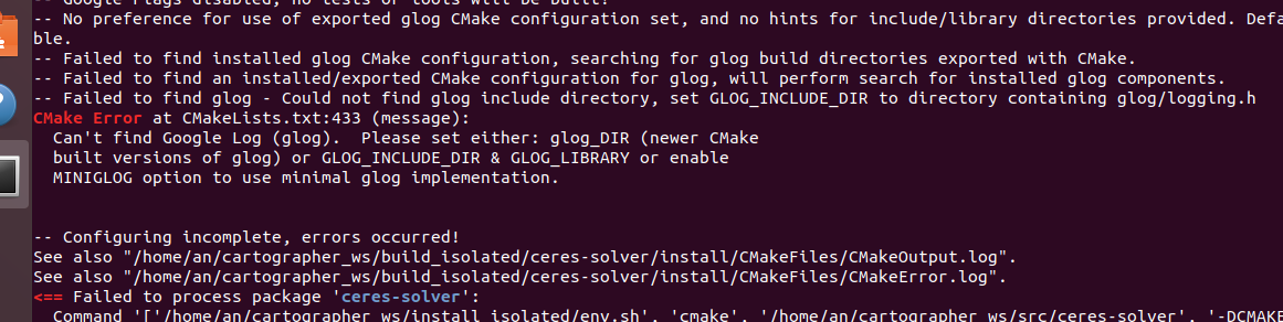 编译报错：Can‘t find Google Log (glog). Please set either: glog_DIR (newer CMake_cmake error at ...
