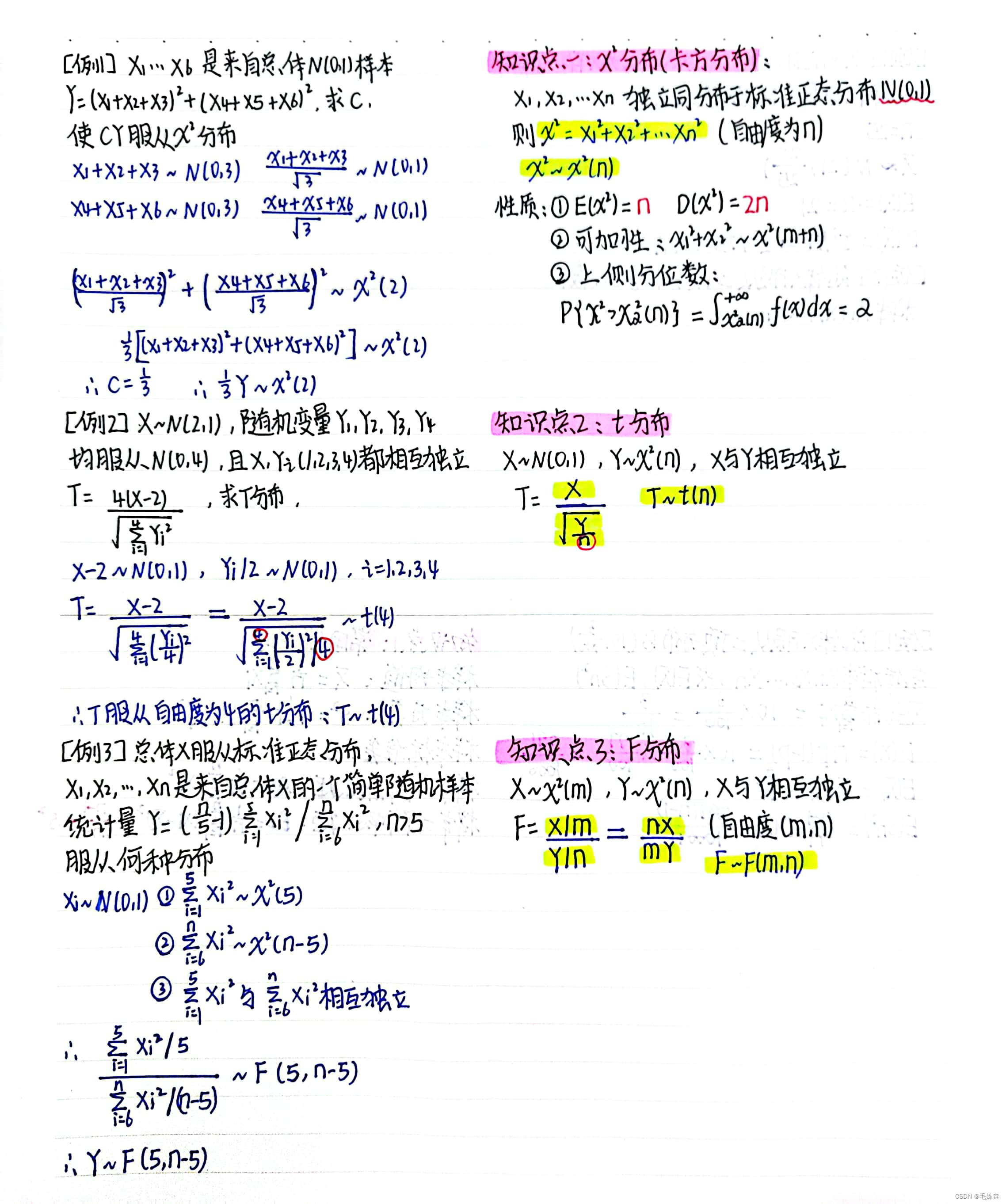 概率论期末考试复习手写笔记 第五六七章（知识点例题）第五章 常用统计分布 第六章 参数估计 第七章 假设检验概率论与数理统计笔记手写 Csdn博客