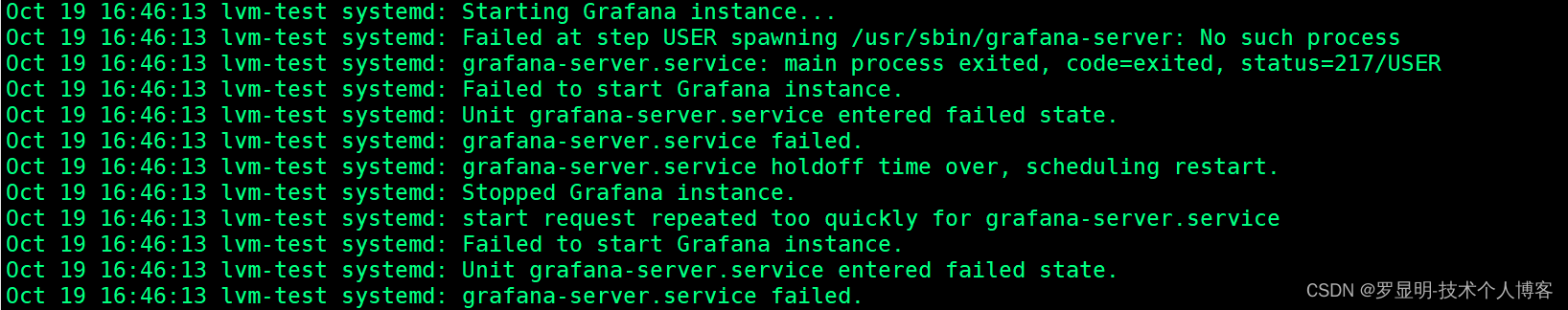 grafana启动失败 报错：Failed at step USER spawning /usr/sbin/grafana-server: No such process-CSDN博客