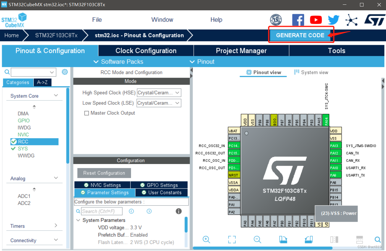 1：stm32cubemx配置stm32f103c8t6驱动 下载软件配置rcc，can1usart1用stm32cube生成103c8t6的usb驱动 Csdn博客 7514