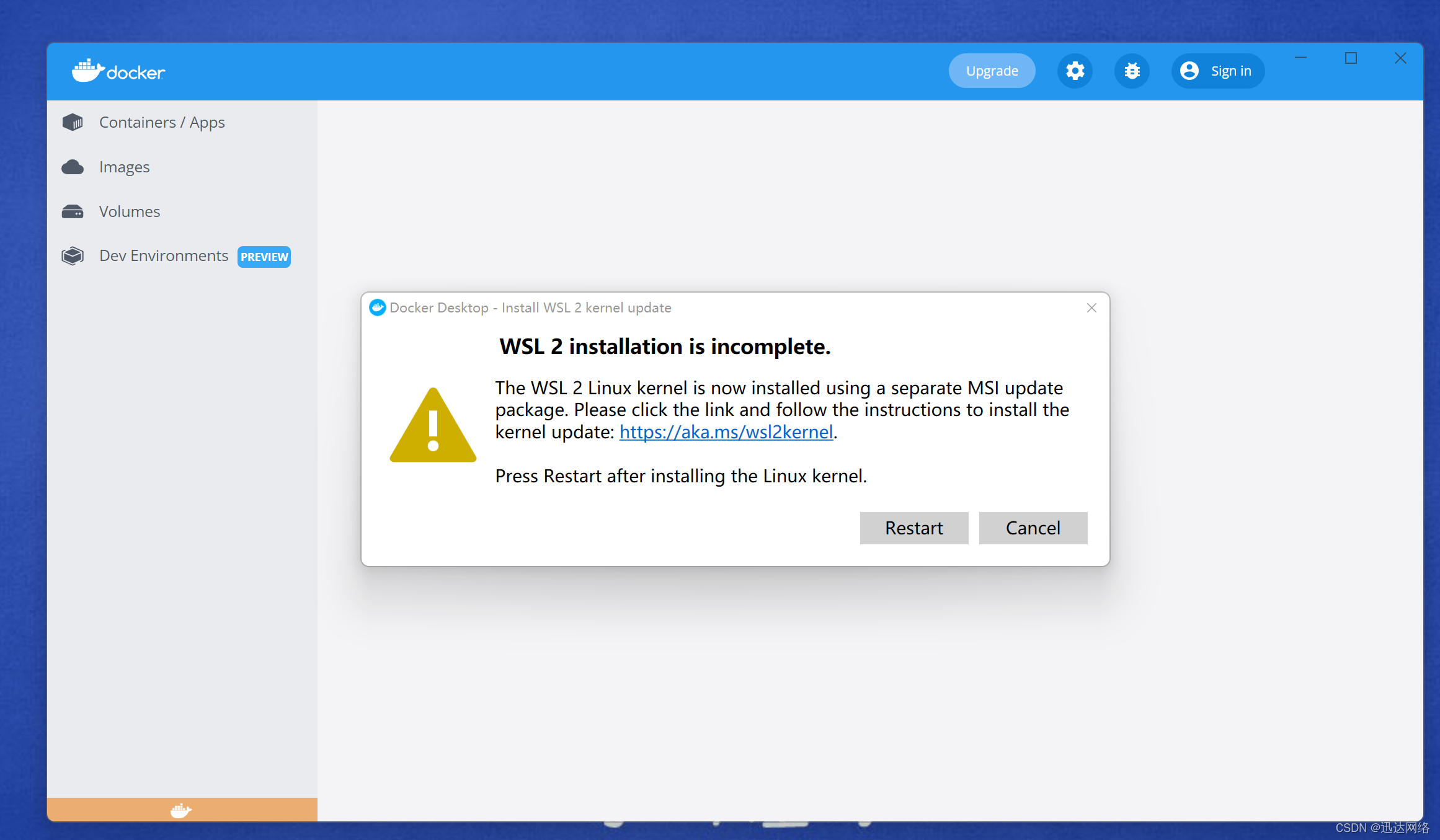 Windows11安装Docker Desktop报错WSL 2 installation is incomplete的解决办法_docker 当前计算机配置不支持 wsl2-CSDN博客