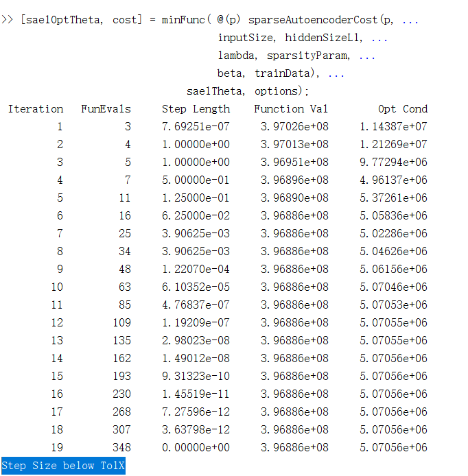 求问：MATLAB计算SAE时，第一层网络结构更新参数的时候提示step size below TolX，是什么意思？_matlab tolx-CSDN博客