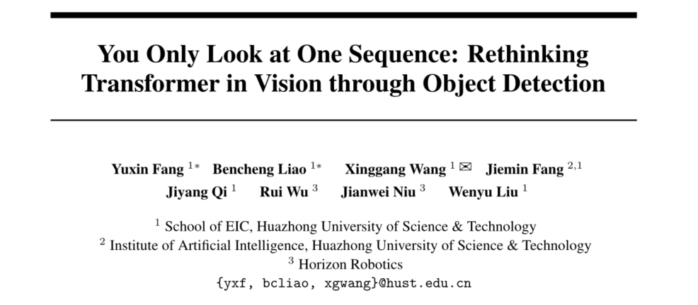 【论文笔记】You Only Look at One Sequence: RethinkingTransformer in Vision through Object Detection ...