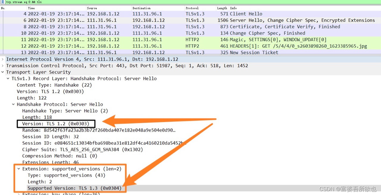 Wireshark 抓包TLSv1.3 显示为TLv1.2_浏览器看到tlsv1.3,wireshark看到tlsv1.2-CSDN博客