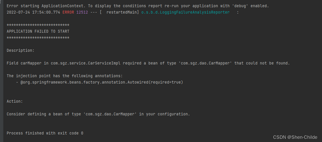 Error starting ApplicationContext. To display the conditions report re-run your application with ...