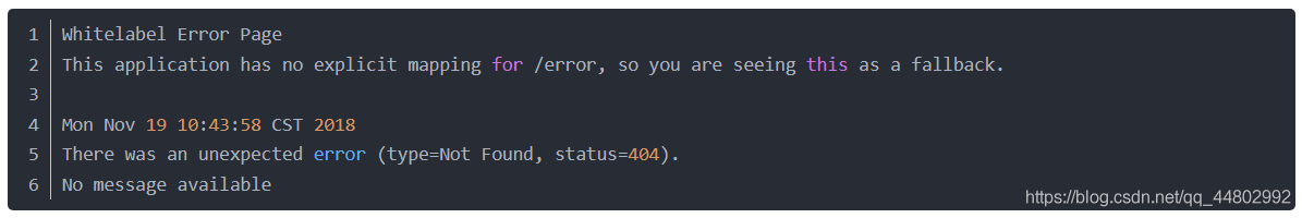 报错：This application has no explicit mapping for /error, so you are ...
