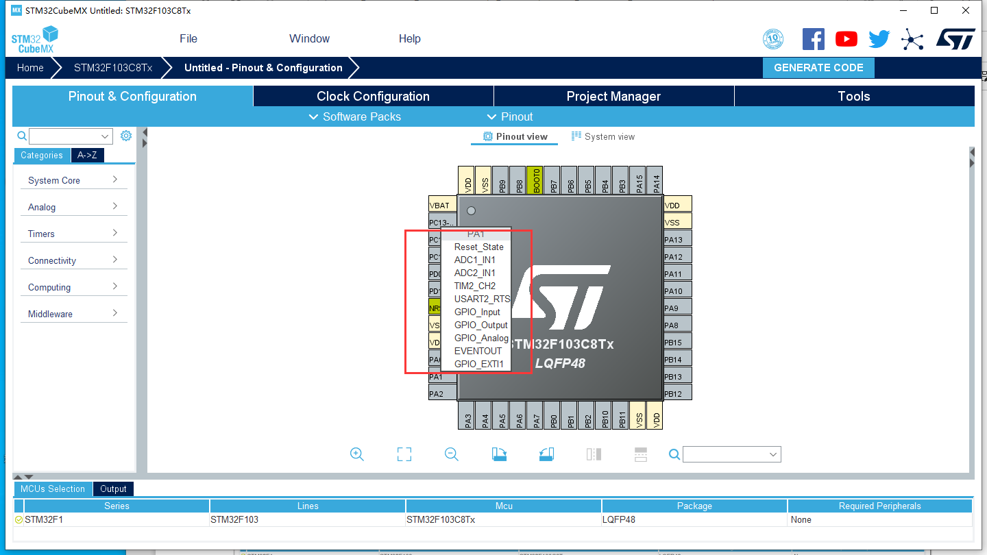 STM32CubeMX 创建STM32F103C8T6工程模板_stm32cubemx软件为什么只能选择stm32f103c8没有 ...