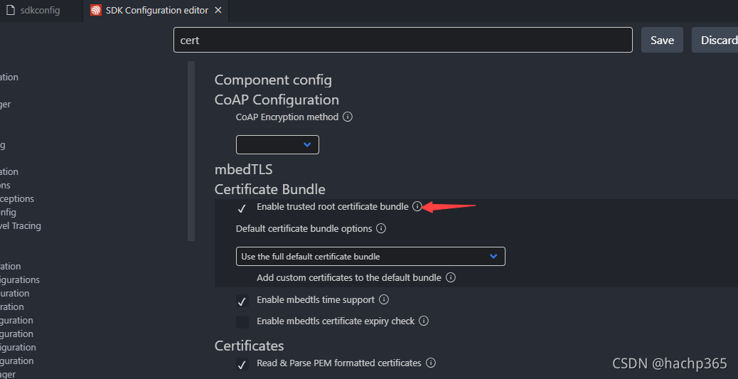 Esp32 Sample Code 编译报错： Failed Esp Idfmbedtlsx509crtbundlesdk Configuration Editor 