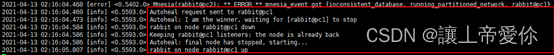Mnesia reports that this RabbitMQ cluster has experienced a network partition._network partition ...