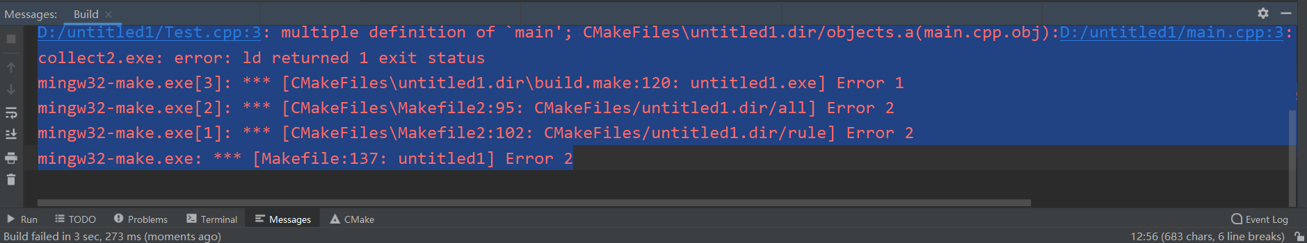 Clion中multiple definition of `main‘； CMakeFiles\untitled1.dir/objects.a(main.cpp.obj):D ...