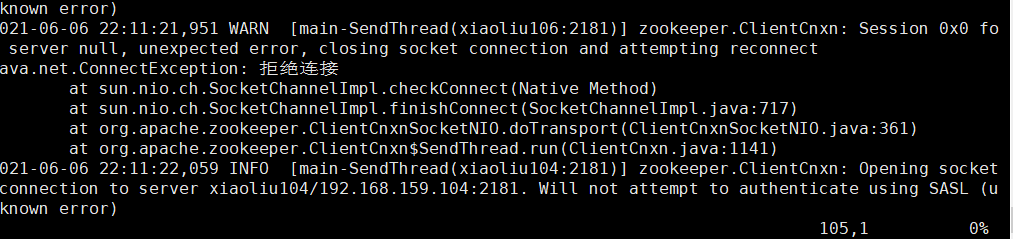 Hbase 显示已经启动 但群停无法使用报：zookeeper.ClientCnxn: Session 0x0 for server null, unexpected error ...