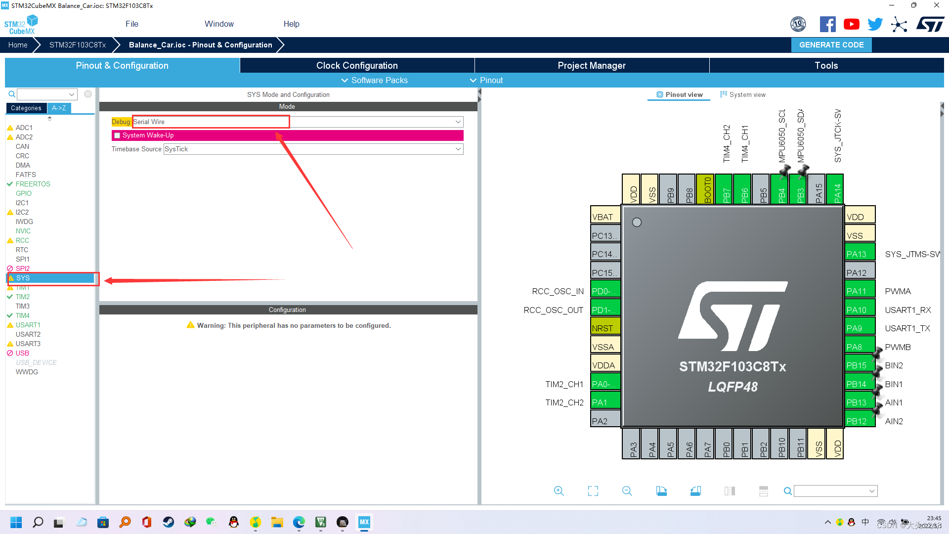 【平衡小车分享日记】（二）CubeMX配置+代码_cube 配置rcc sys-CSDN博客