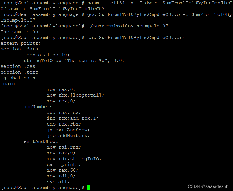 64位intel汇编风格计算1到10的和（使用inc、cmp和jle）cmp Jle Csdn博客
