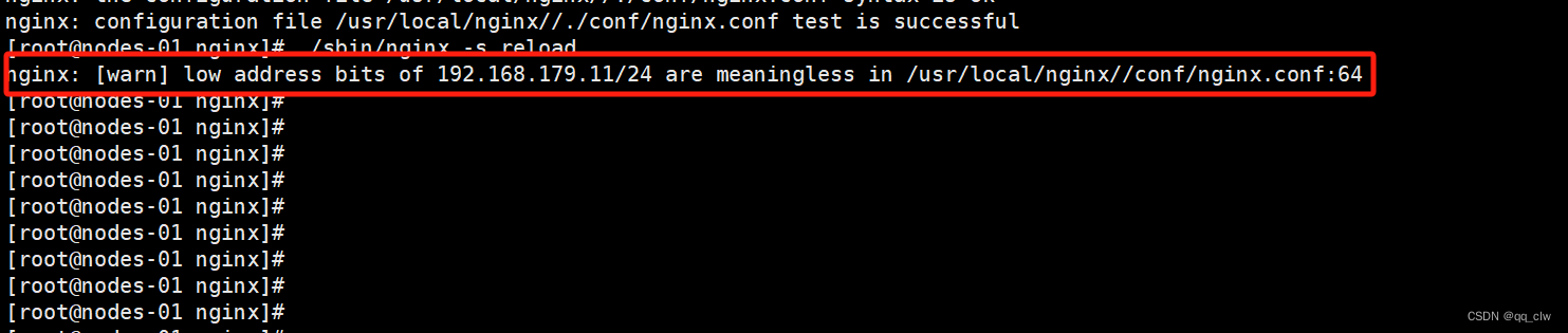 Nginx: [warn] low address bits of 192.168.179.11/24 are meaningless in /usr/local/nginx//conf ...