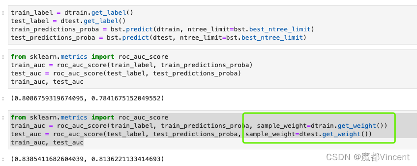 [机器学习]XGBoost 训练时使用Weight，AUC指标的计算总结_python xgboost 计算auc-CSDN博客