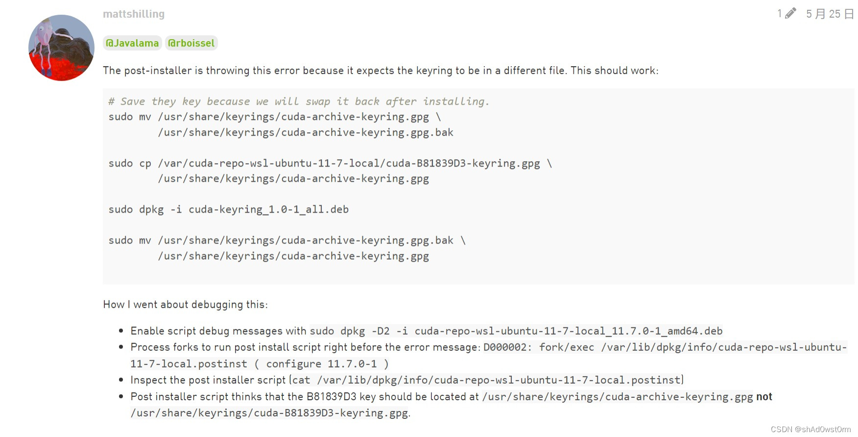 WSL2安装CUDA报错：The public CUDA GPG key does not appear to be installed.-CSDN博客