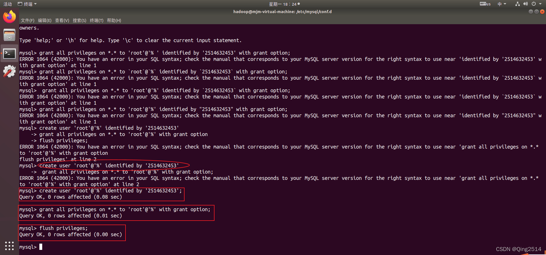 Ubuntu Mysql 授权语句错误 Error 1064 42000error 1064 42000 Grant All On To Root Csdn博客