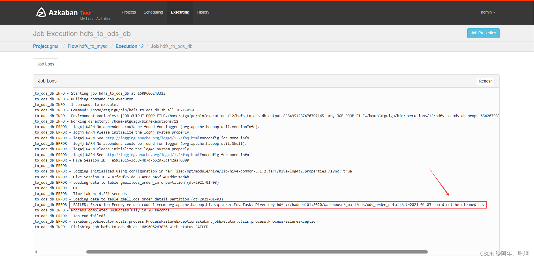 Directory Hdfs Hadoop101 8020 Warehouse Xxx Dt 2021 01 03 Could Not Be Cleaned Up Directory