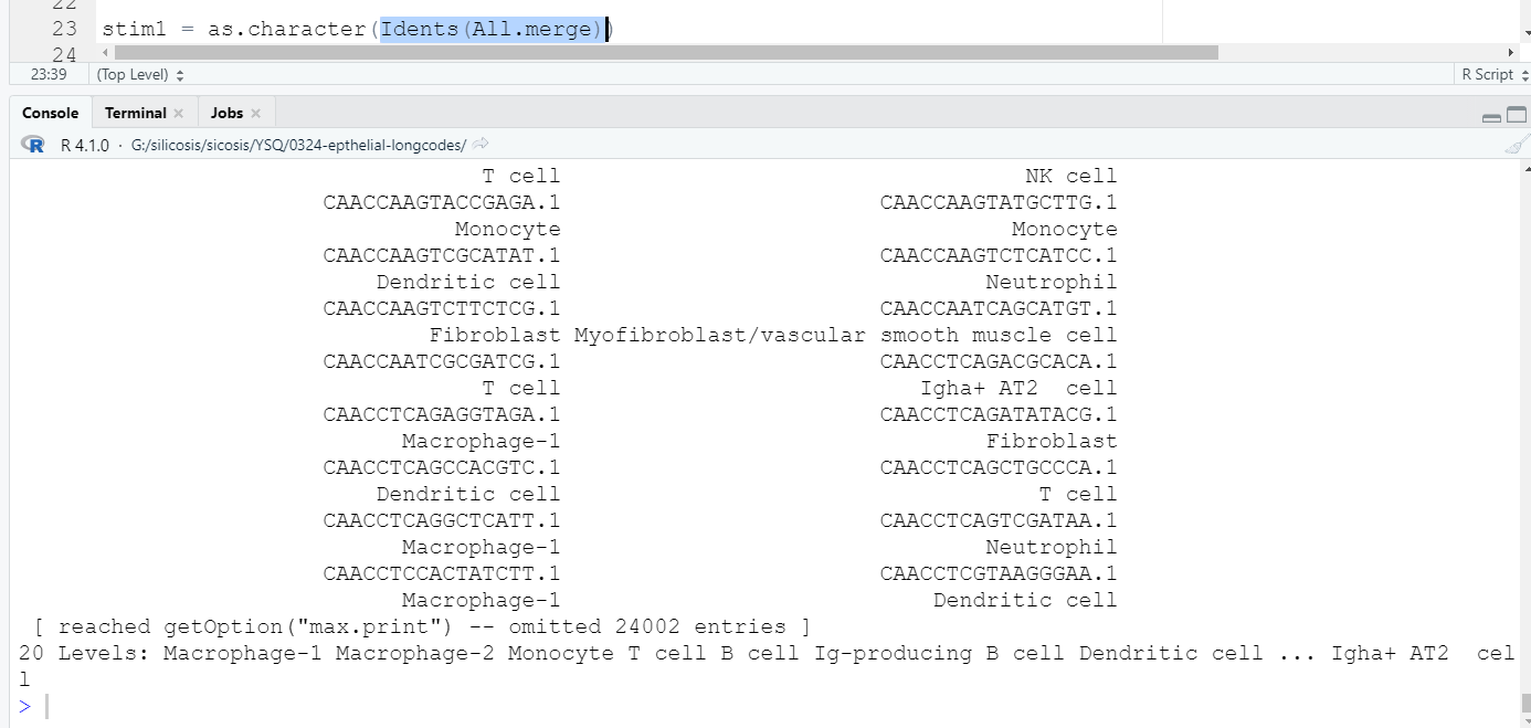 三群上皮细胞（AT2-1\AT2-2\ Igha+ AT2）合并在一起的DEG 把三群细胞合并到一起之后，再findallmarkers ...