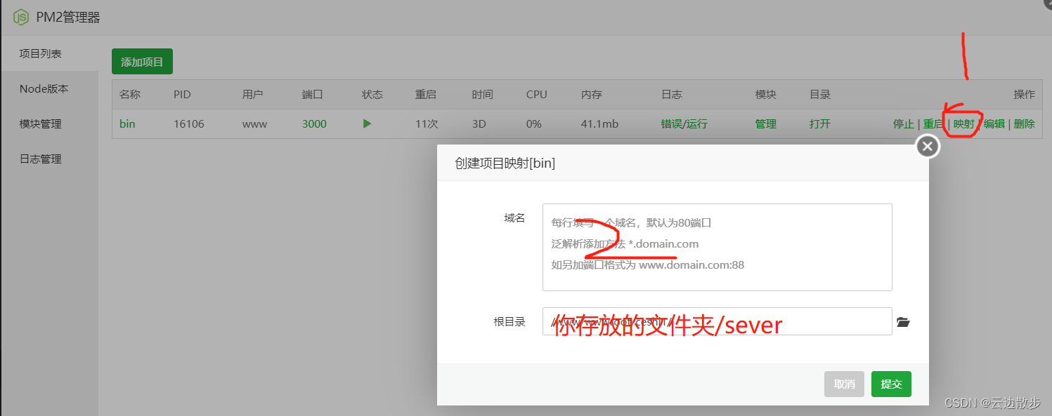 宝塔面板pm2管理器部署nodejs(express框架sever文件,可以使用域名访问你的后端项目宝塔只能通过域名访问项目 Csdn博客