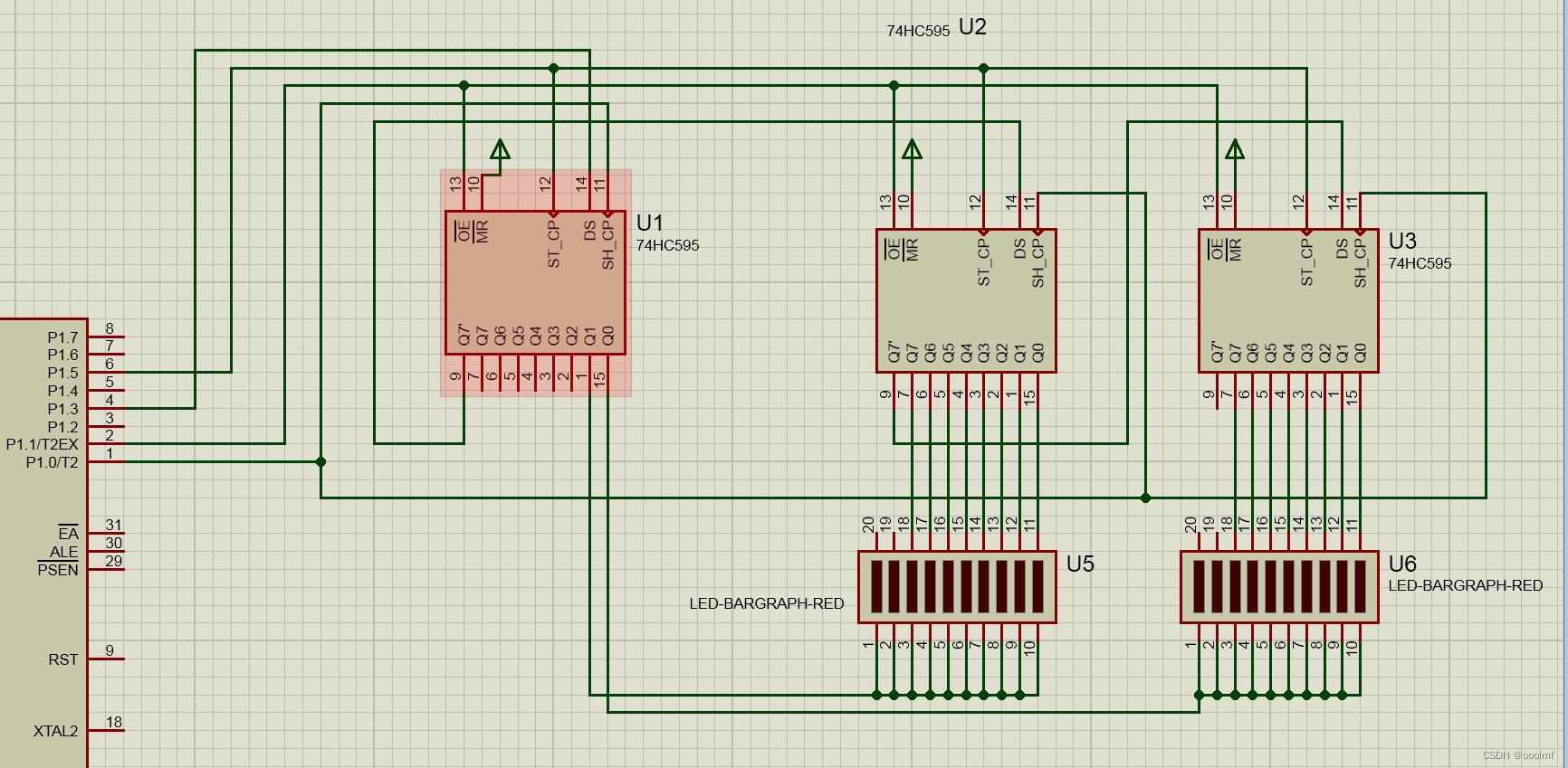 51单片机74HC595级联测试proteus_proteus74hc595-CSDN博客