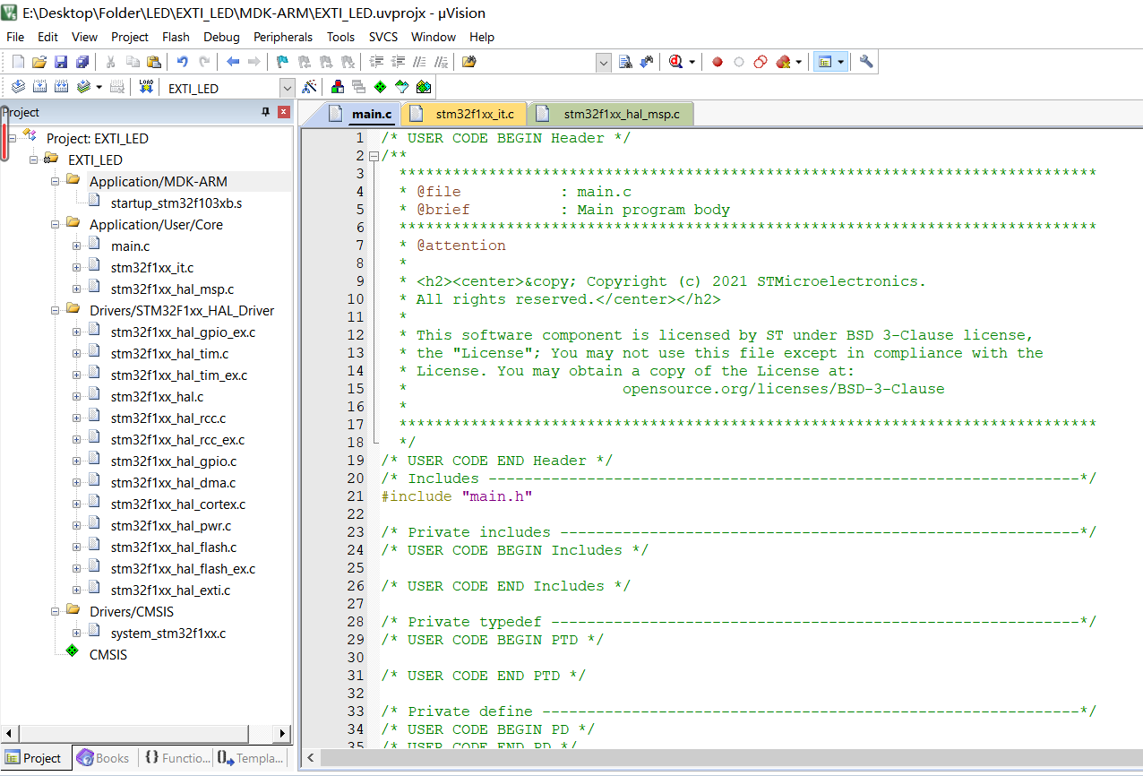 HAL 库 STM32CubeMX 实现 LED 亮灭----中断模式_stm32f103 中断控制两个led同时亮灭-CSDN博客