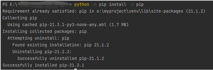 python3 pip安装第三方库失败，WARNING: You are using pip version 21.2.3； however, version 21.3.1 is ...