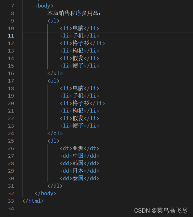 菜鸟高飞路之html 列表 自定义列表html Csdn博客