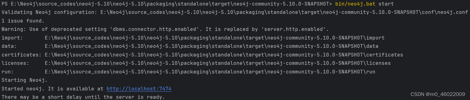 编译neo4j 完成后，启动报错：系统找不到指定的路径。 Unable to create logger at_a partial alias for 'neo4j-admin server ...