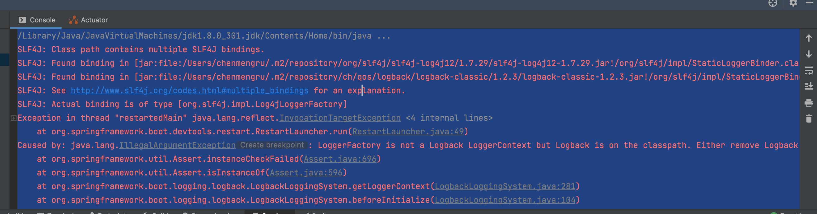 引入Zookeeper依赖后启动报错SLF4J: Class path contains multiple SLF4J bindings._zk启动 slf4j:class path ...