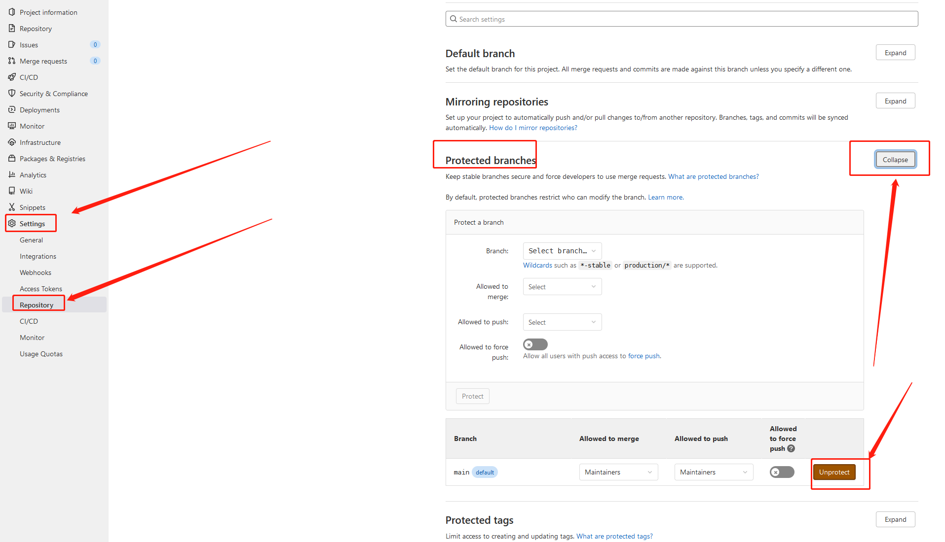 gitlab删除受保护且默认的分支_gitlab删除保护分支-CSDN博客