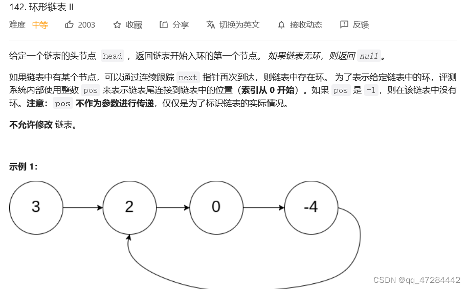 力扣刷题之环形链表 Csdn博客