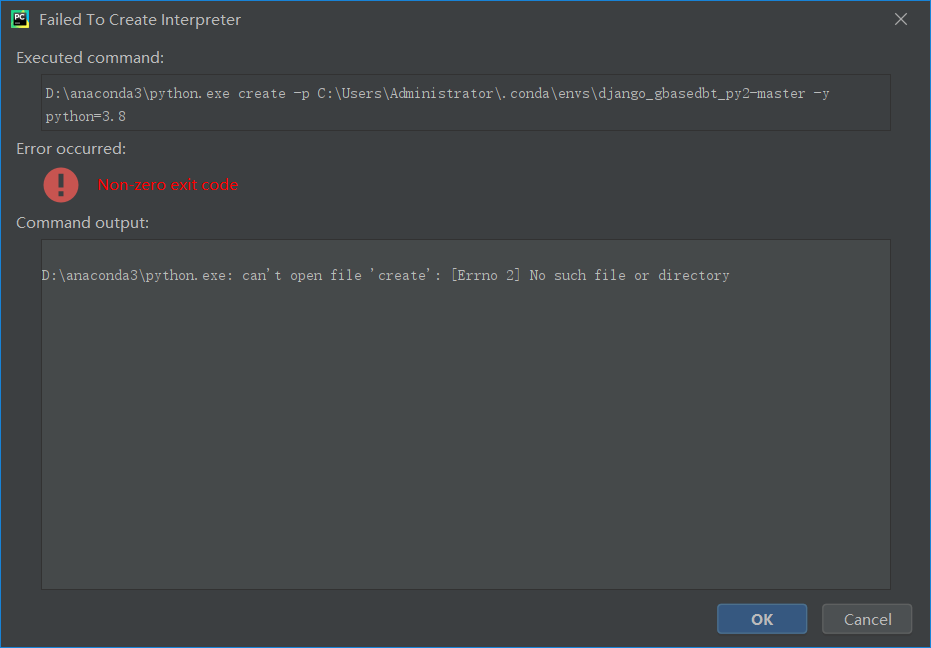 Danaconda3envspy2pythonexe Can‘t Open File ‘create‘ Errno 2 No Such File Or Directory