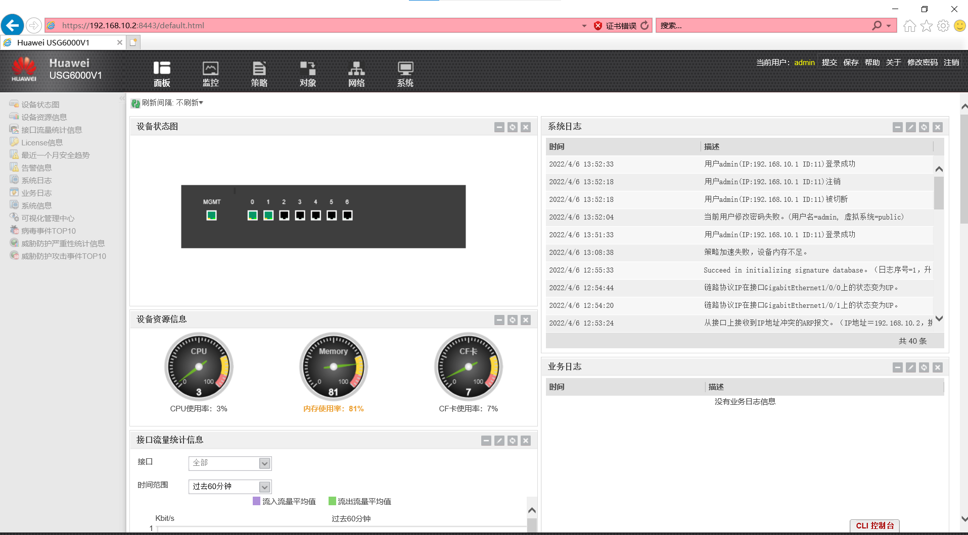 eNSP中防火墙USG6000V用Web方式登录及常见问题_ensp防火墙配置web界面登录网页打不开-CSDN博客