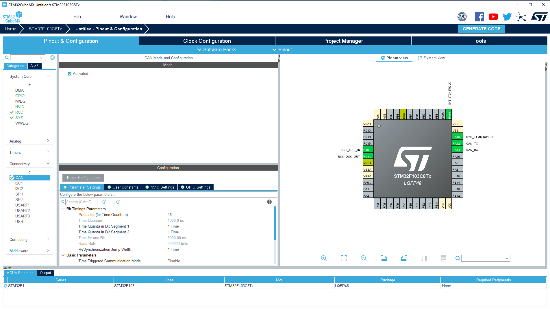 STM32CubeMX 配置CAN总线进行双板通信（STM32F103C8T6）_stm32f103 can双板机通信接线-CSDN博客