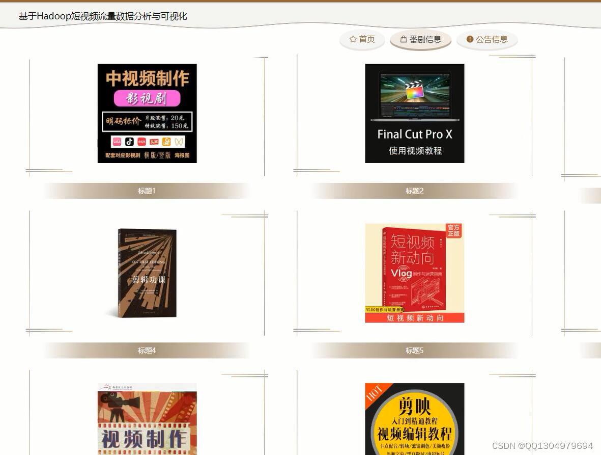 基于hadoop番剧短视频流量数据分析与可视化nduy8视频流量信息统计与可视化系统设计与实现 Csdn博客 0293