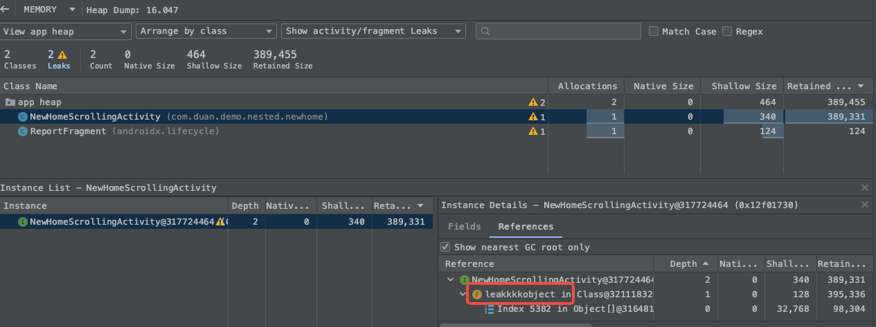 AndroidStudio通过Profiler查找内存泄漏_show nearest gc root only-CSDN博客