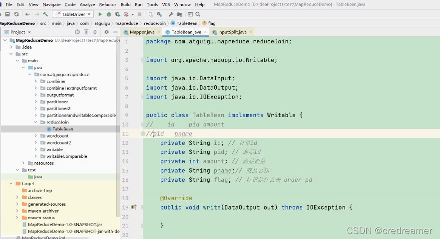 大数据之 Hadoop3 X Mapreduce Reducejoin案例tablebean 大数据之hadoop3 X工作笔记0129
