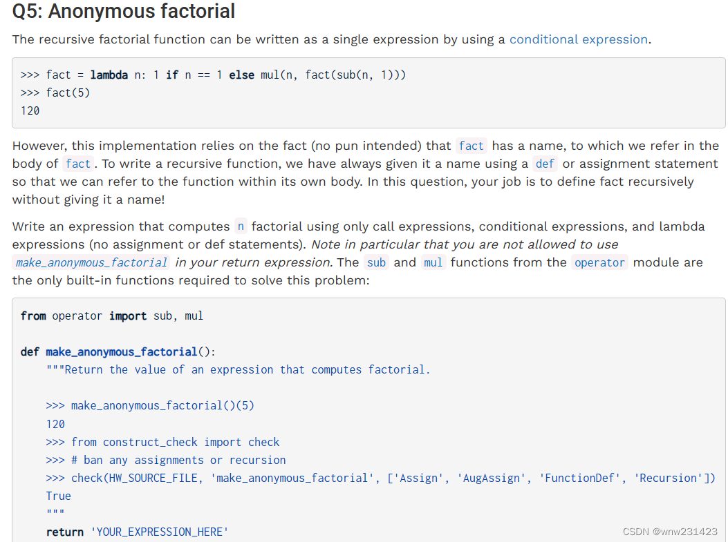Cs61a Fall 2020 Hw02 Q5 Anonymous Factorial个人解答 Cs61a Fall 2020 Anonymous Factorial Csdn博客