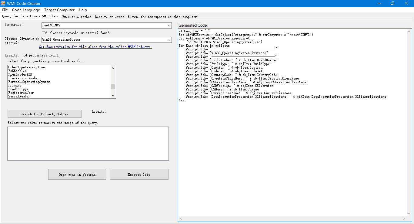 使用Microsoft WMI Code Creator 应用程序 调用WMI获取系统信息-CSDN博客