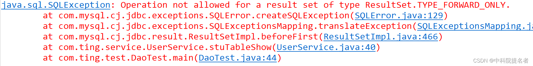 java.sql.SQLException: Operation not allowed for a result set of type ResultSet.TYPE_FORWARD ...