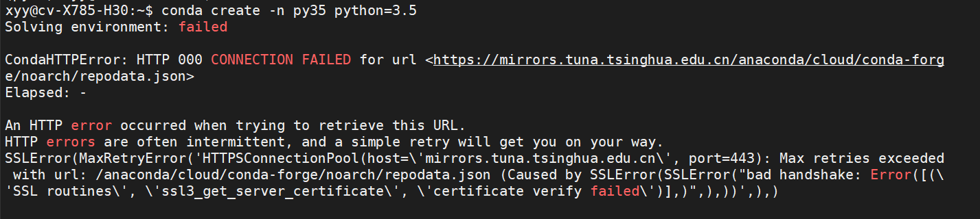 Anaconda使用conda连接网络出现错误(CondaHTTPError: HTTP 000 CONNECTION FAILED for url）_运行anaconda出现连接失败-CSDN博客