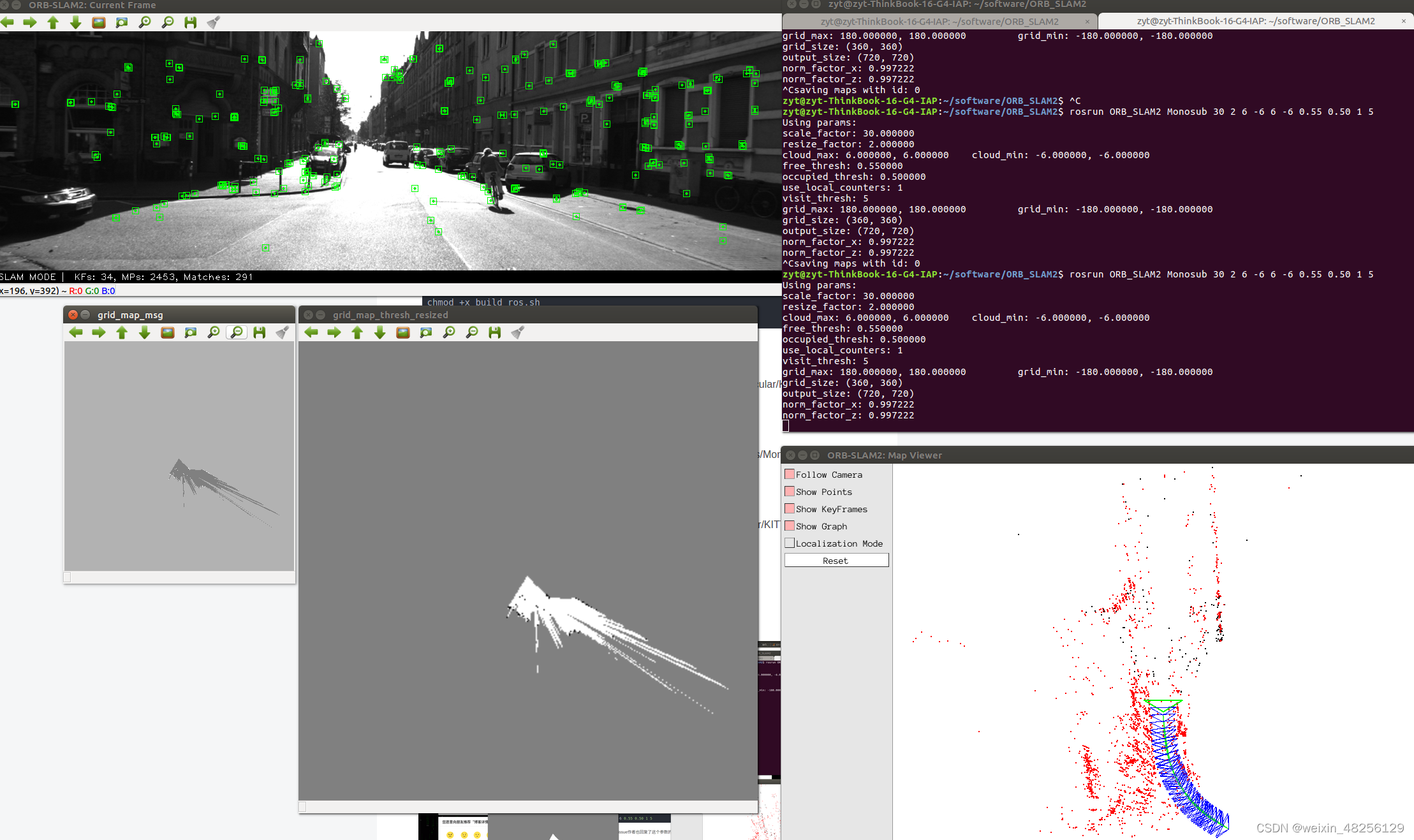 ubuntu16.04 运行ORBSLAM2 并实现地图栅格化_ubuntu opencv opengl 绘制250*250栅格地图-CSDN博客