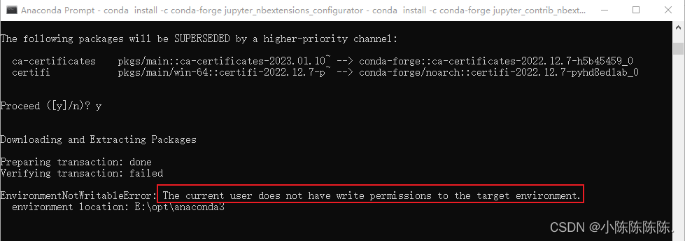 Jupyter Notebook安装Nbextensions：The current user does not write permissions to the target ...
