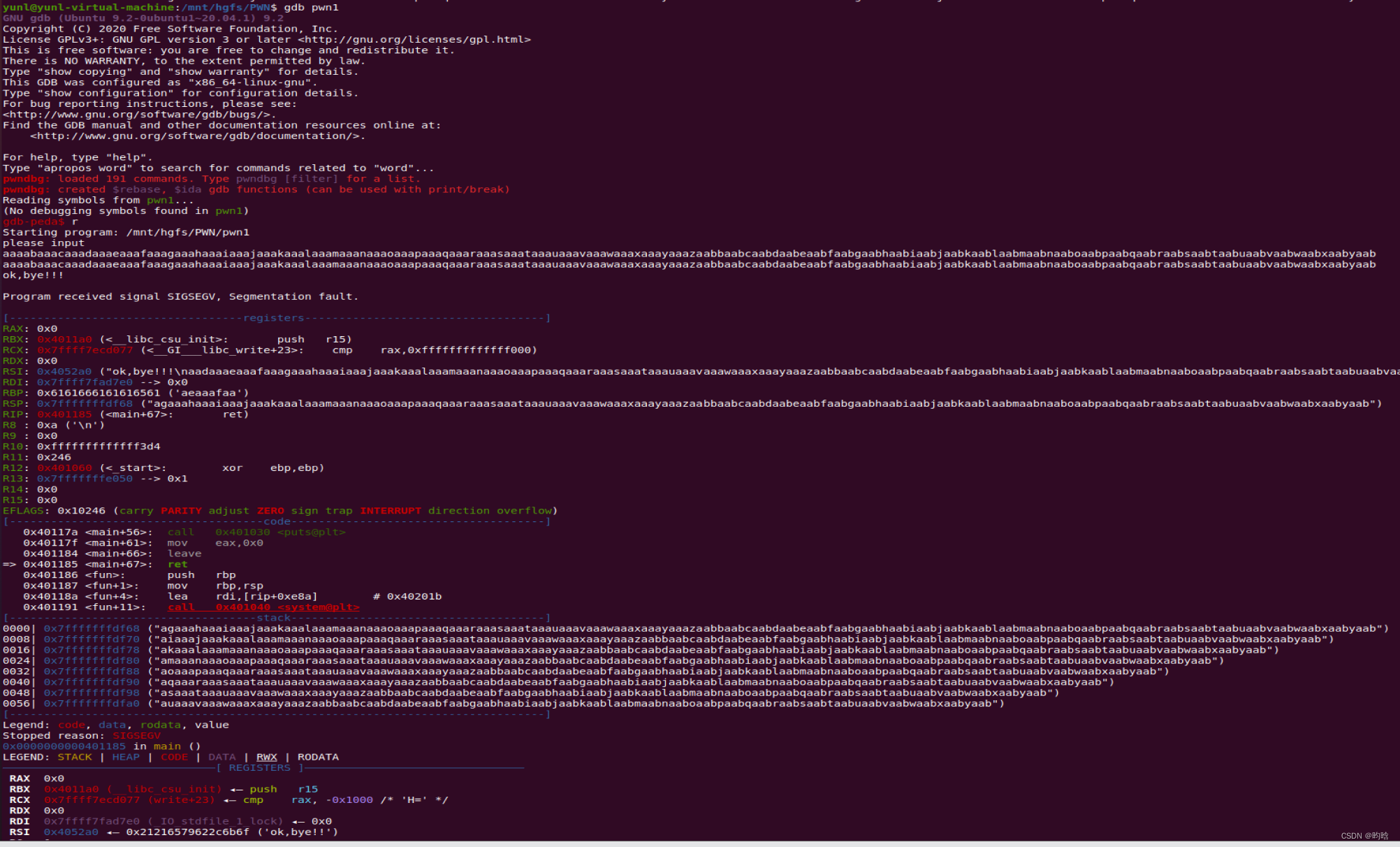 PWN学习记录（2）BUUCTF-rip_pwn pattern create 200-CSDN博客