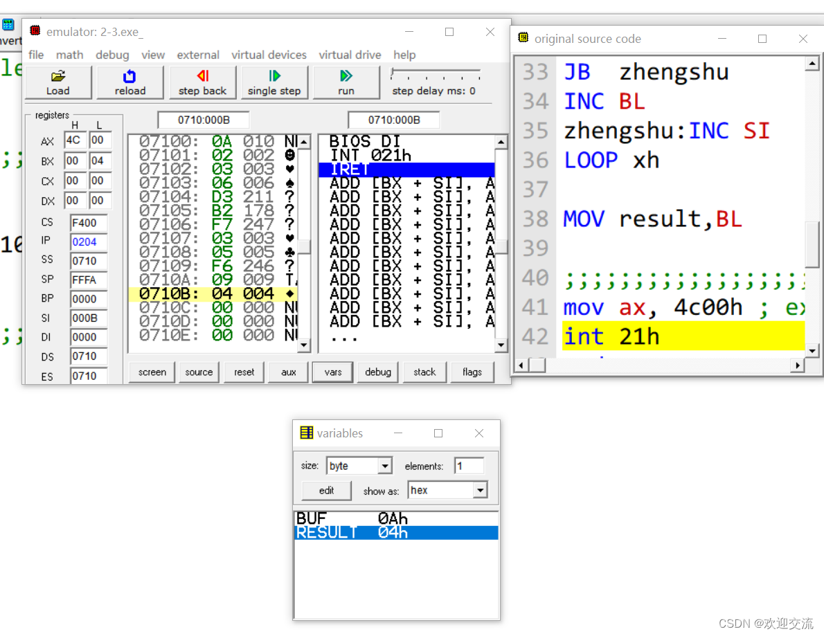 微机实验第二章：循环、分支程序和常用的dos功能调用（b站）emu80861、利用dos调用实现简单的加法 1输出提示信息 Please Input A” Csdn博客