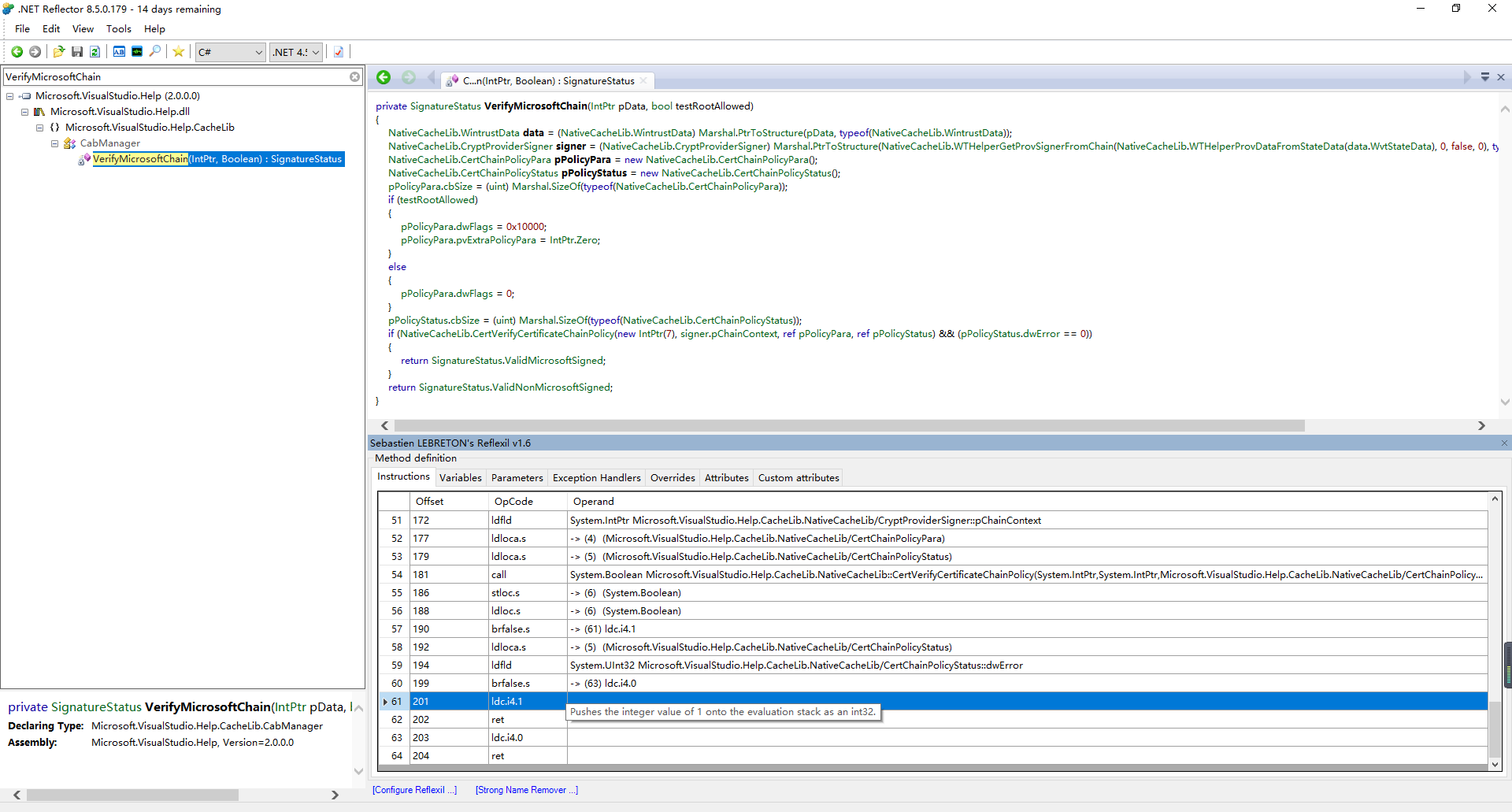 教你使用 Reflector中的Reflexil插件反编译.NET，修复Help Viewer v2.0 - Error: .cab未经Microsoft签名-CSDN博客