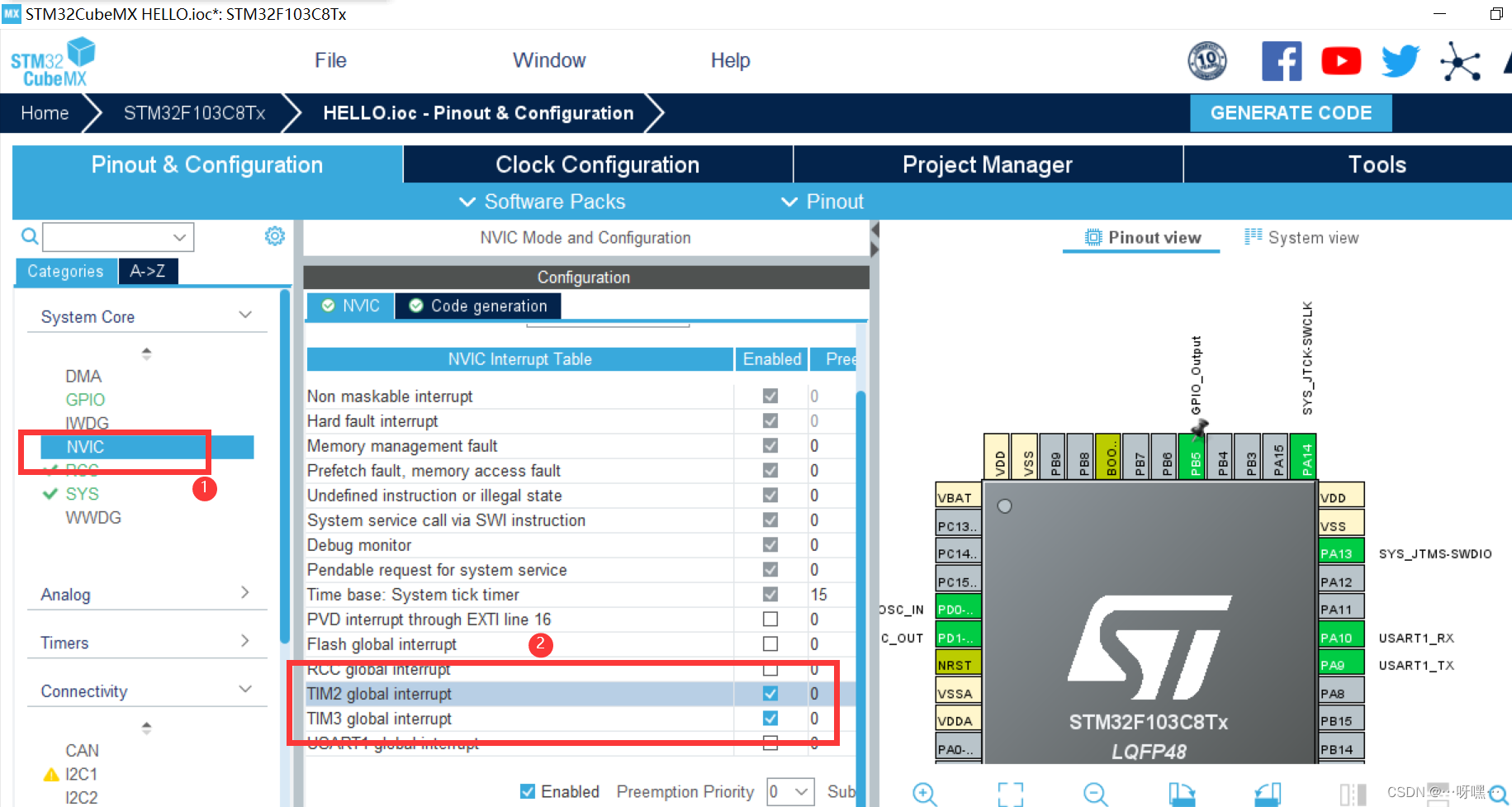 【嵌入式07.1】STM32F103C8T6开发板+CubeMX采用定时器实现周期性串口输出和LED闪烁_c8t6有tim5吗-CSDN博客