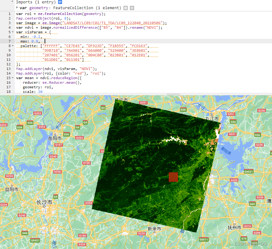 【GEE笔记1】Landsat8/9的NDVI计算，并计算区域NDVI平均值_gee怎么计算ndvi并插值-CSDN博客