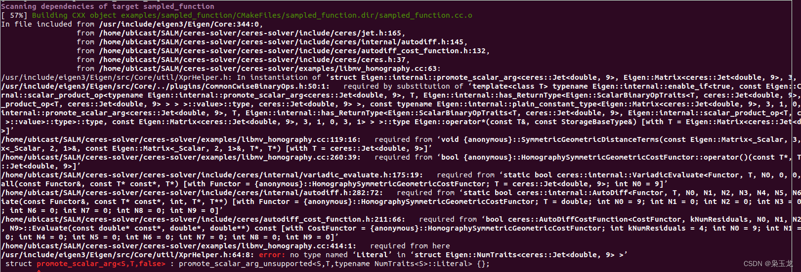 SLAM安装eigen报错： error: no type named ‘Literal’ in ‘struct Eigen::NumTraits＜ceres::Jet＜double, 9 ...